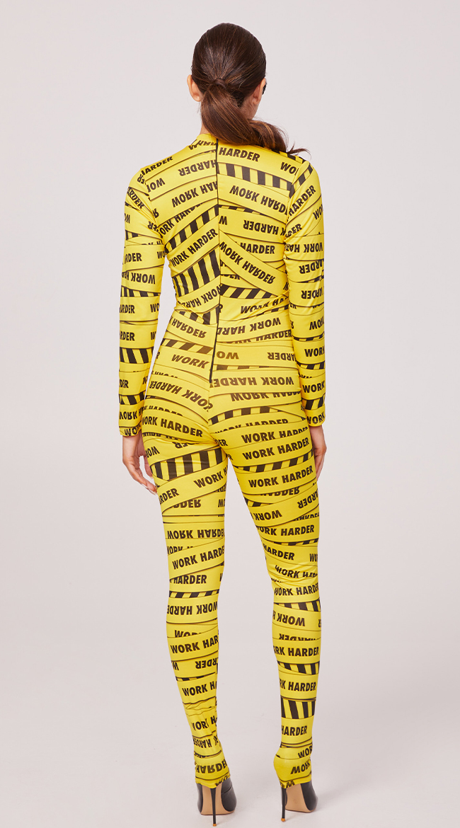 Yandy Work Harder Costume, Caution Tape Catsuit Costume - Yandy.com