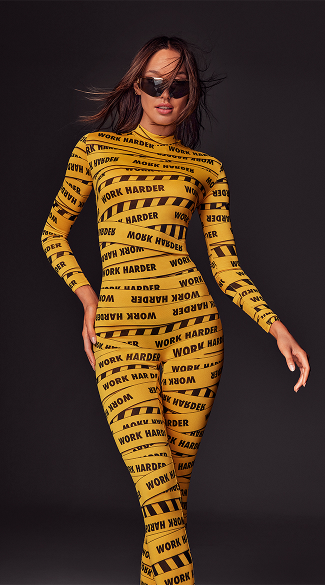 Yandy Work Harder Costume, Caution Tape Catsuit Costume - Yandy.com