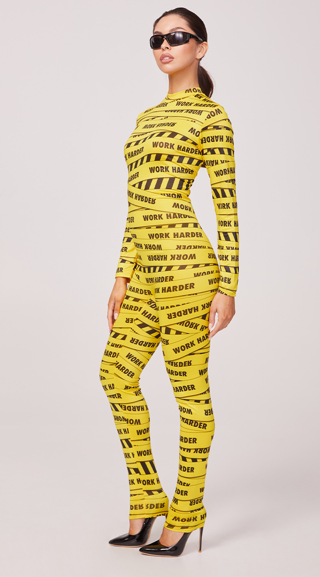 Yandy Work Harder Costume, Caution Tape Catsuit Costume - Yandy.com