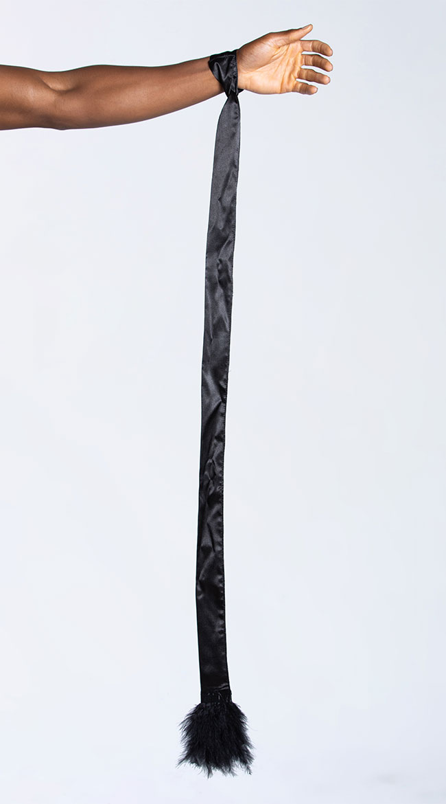 Yandy Feather Tickler Bondage Ties, Black Satin Tickler - Yandy.com