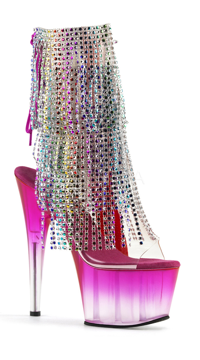 7" Pink Ombre Fringe Ankle Boot, Pink Ombre Boot, Pink Fringe Boot ...