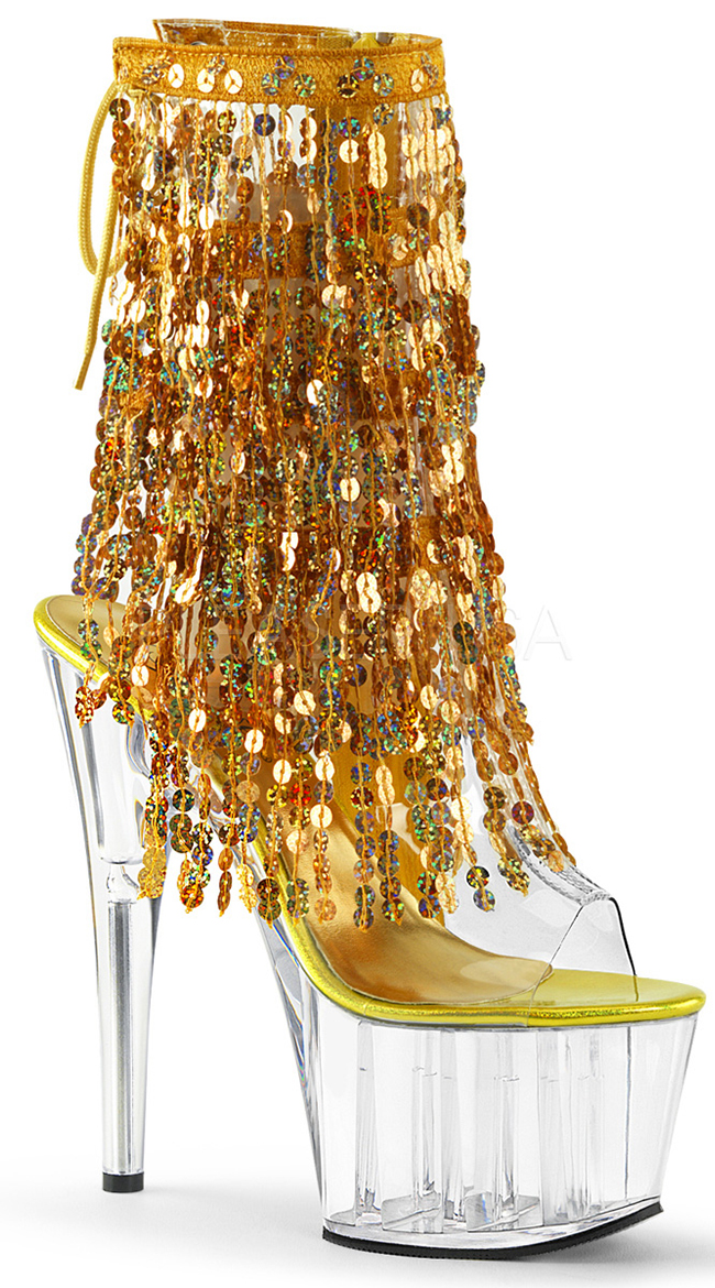 7" Sequins Fringe Ankle Boot, sequin ankle boot - Yandy.com