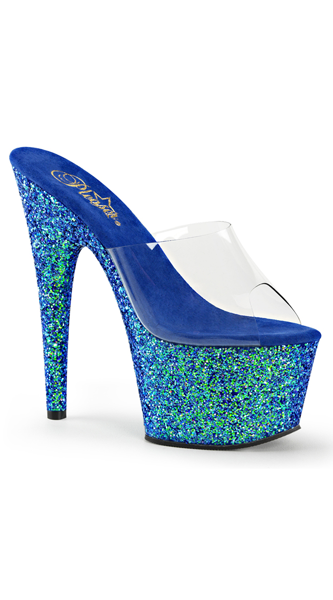 Blue Glitter Platform Pumps