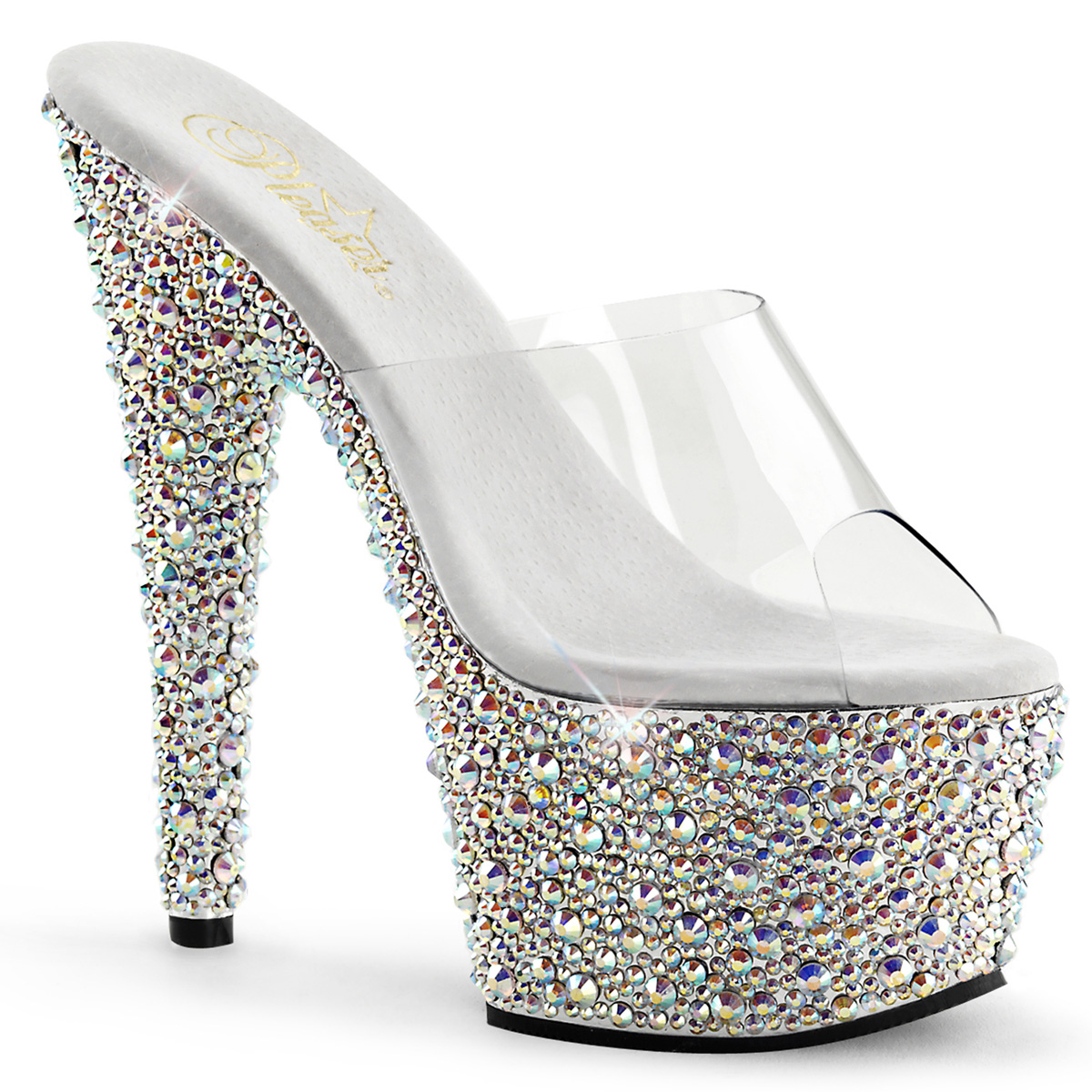Glitzy Glamour Clear Platform Slide, Pink High Heels, Platform Heels