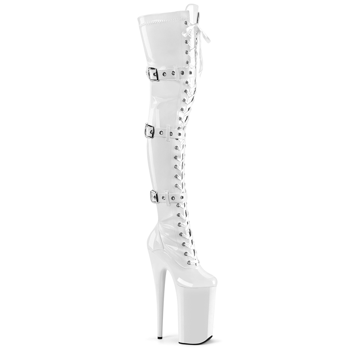 10" Heel, 6 1/4" PF Buckled Lace Up Thigh Boot, Side Zip