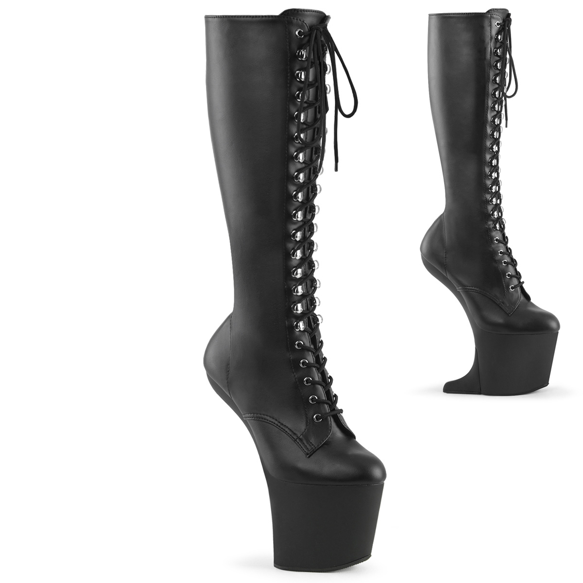 8" Heelless, 3" PF Lace-Up Stretch Knee Boot, Side Zip