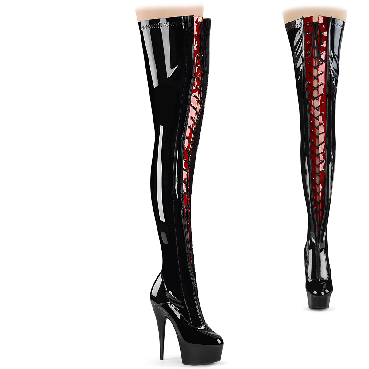 *6" Heel, 1 3/4" PF Two Tone Thigh High Boot, Front Zip
