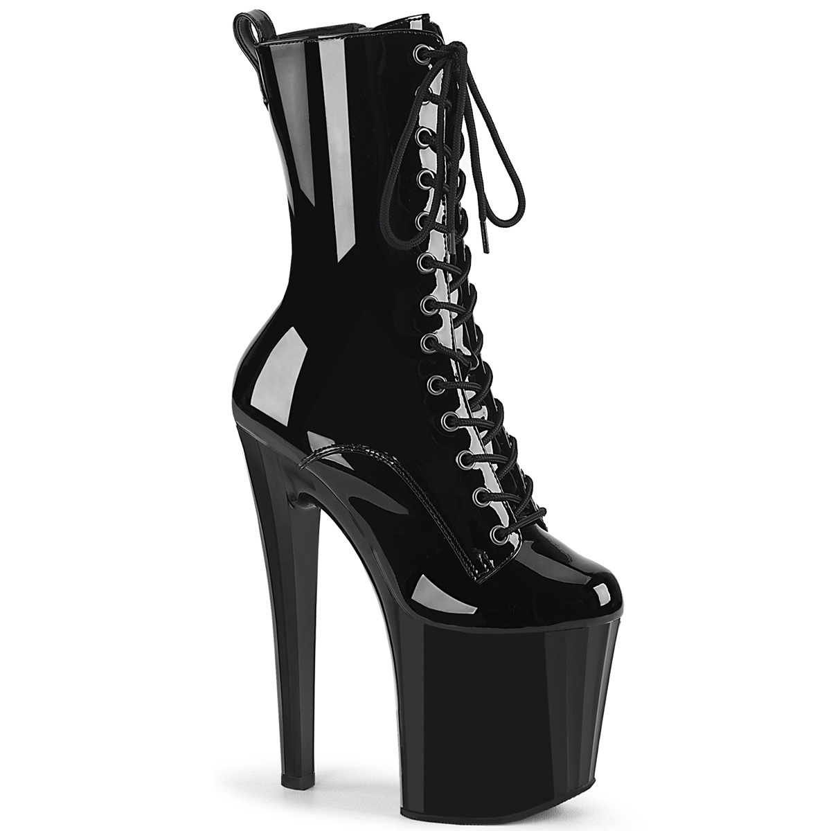 8" Heel, 3 3/4" PF Lace-Up Mid Calf Boot, Side Zip
