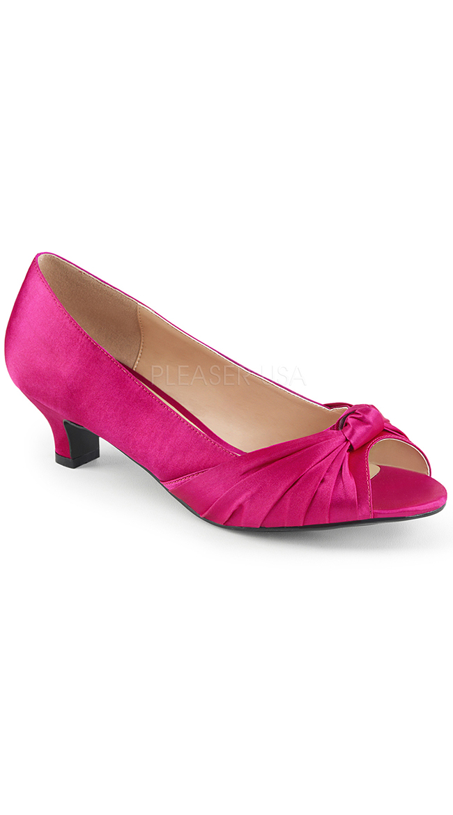 2" Peep Toe Bow Pump, Satin Pump - Yandy.com