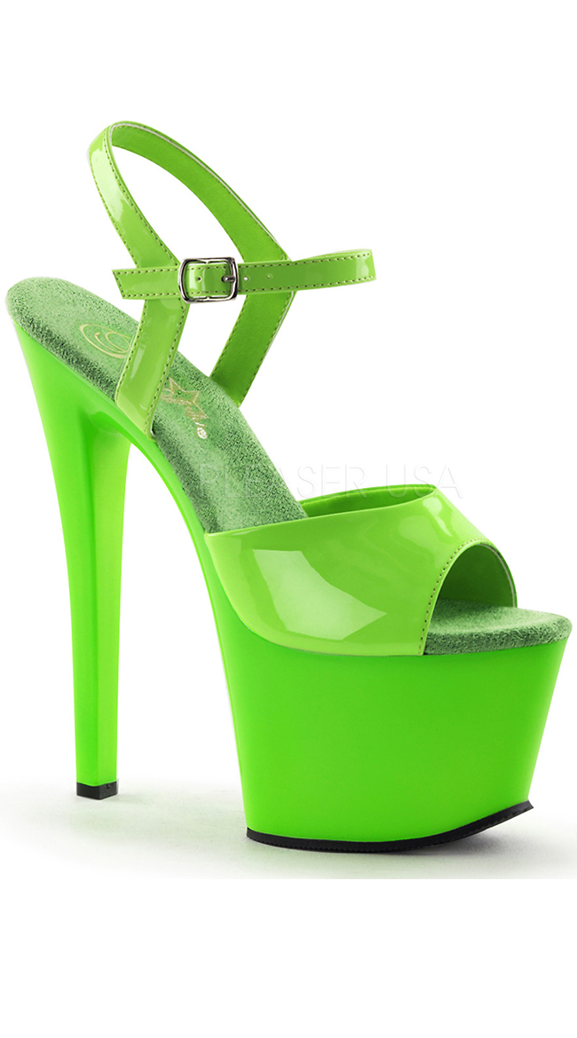 Neon UV Reactive Sky Platform, UV Reactive High Heels, 7 Inch High Heel