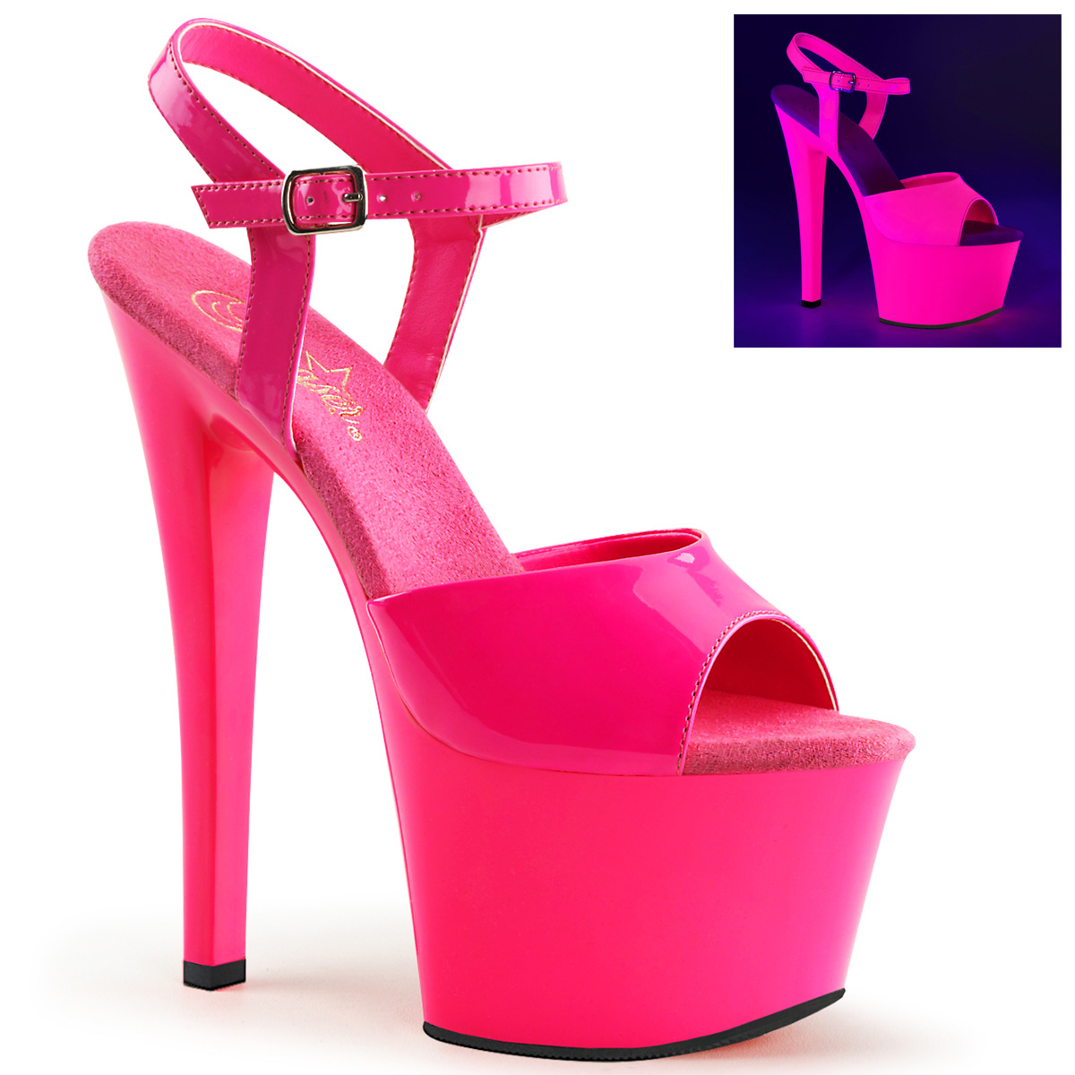 Neon UV Reactive Sky Platform, UV Reactive High Heels, 7 Inch High Heel