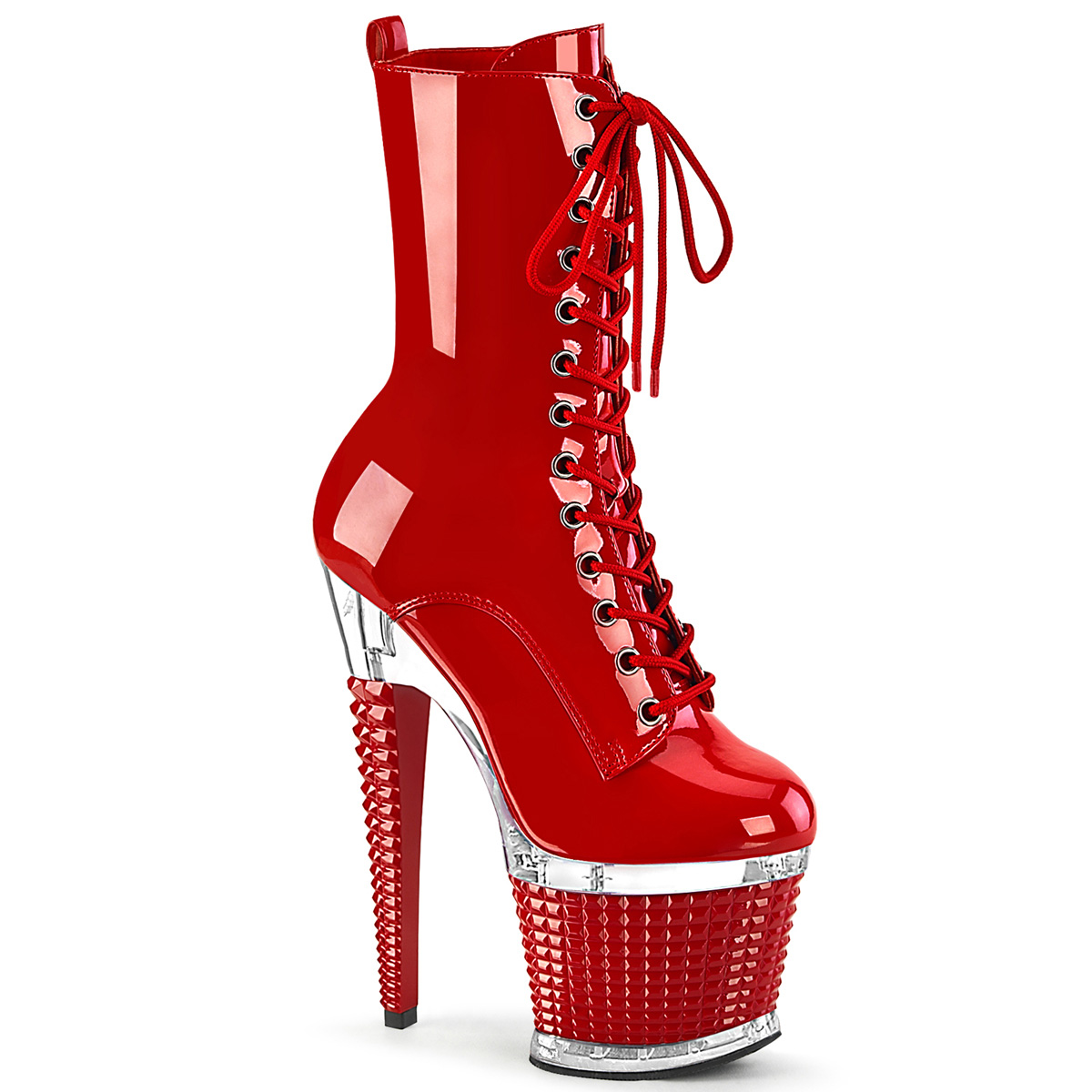 *7" Heel, 3" Textured PF Lace-Up Front Ankle Boot, Side Zip