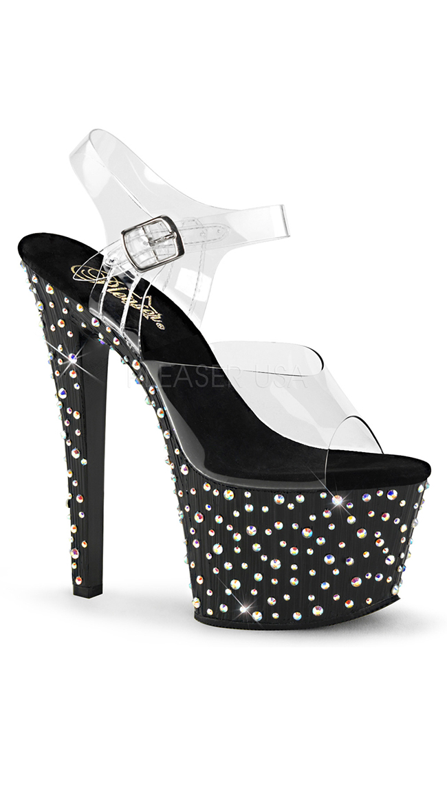 Clear 7 Inch Platform Sandal with Rhinestones, Sky High Platform High ...