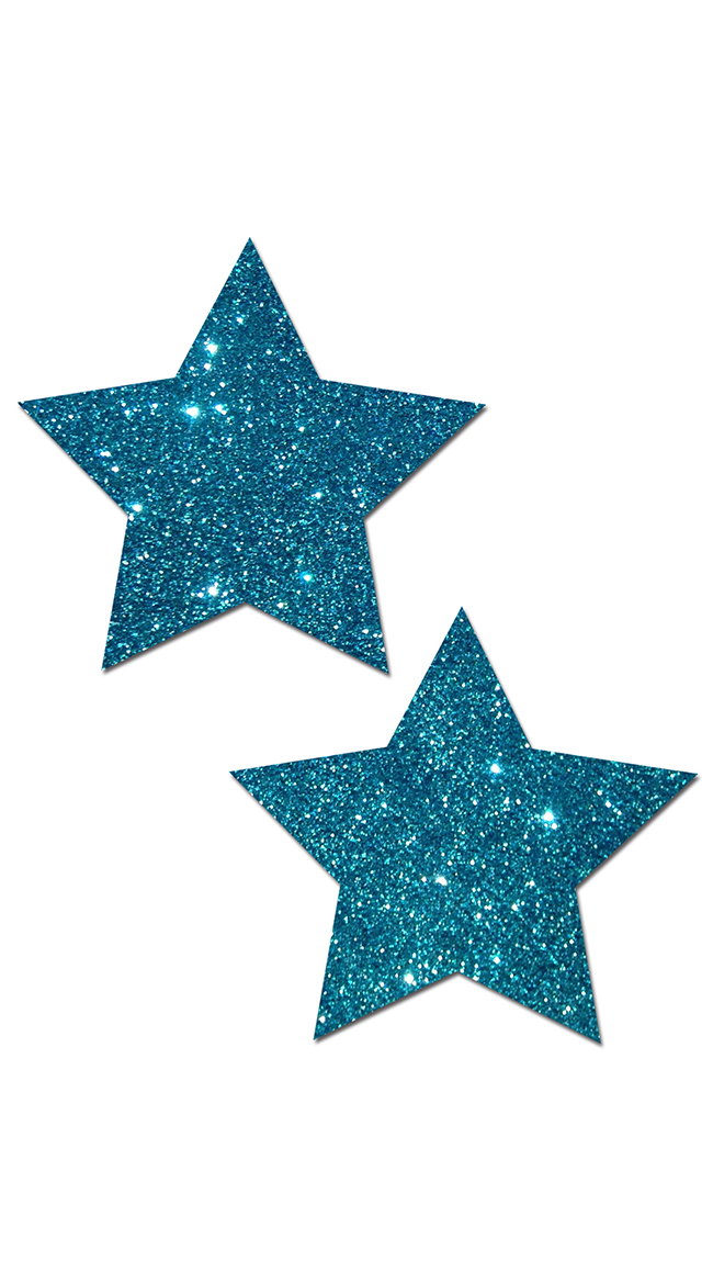 Teal Glittering Star Pasties, Teal Star Nipple Pasties, Glitter Teal ...