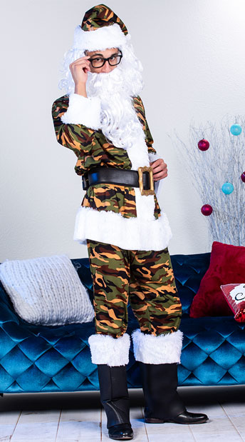 Men's Classic Camo Santa Suit Costume, Green and Black Camo Santa ...