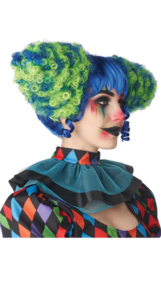 Blue And Green Funhouse Clown Wig, Sexy Blue And Green Curly Costume ...