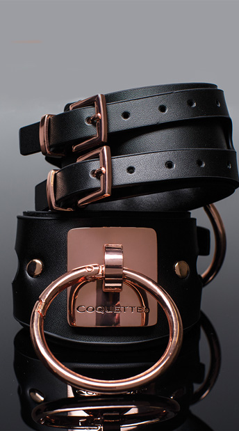 Rose Gold Desires Handcuffs, Black and Rose Gold Cuffs - Yandy.com
