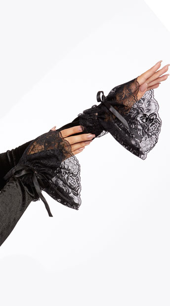Flared Lace Gloves, Sexy Black Gloves - Yandy.com