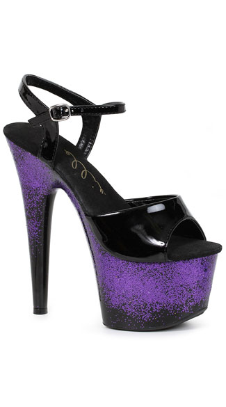 7" Glittering Black Sandals, glitter sandals - Yandy.com