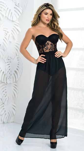 Delicate Lace Teddy With Maxi Skirt Removable Straps