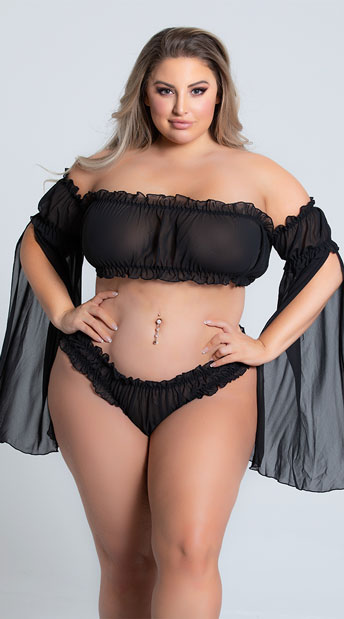 Plus Size Promiscuous Peasant Crop Top Set Plus Size Black Crop Top
