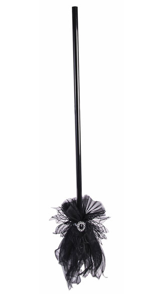 Elegant Lace Mini Broom, Black Witch Broom, Black Broom