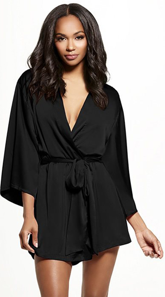 Helena Satin and Lace Robe, Short Satin Robe - Yandy.com