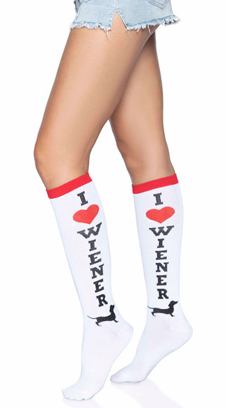 Wiener Dog Knee High Socks, I Love Weiner Dog Socks - Yandy.com