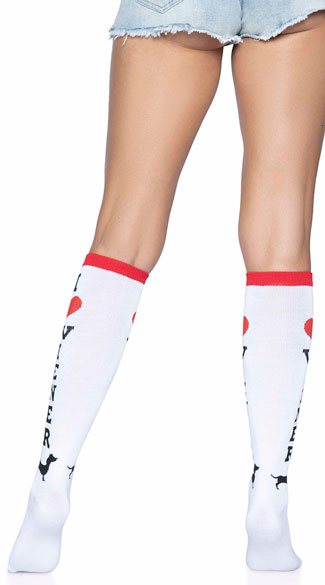 Wiener Dog Knee High Socks, I Love Weiner Dog Socks - Yandy.com