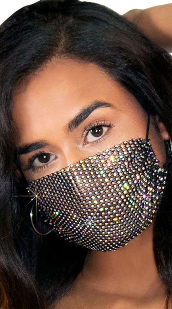 Harlow Mesh Face Mask, Rhinestone Face Covering - Yandy.com
