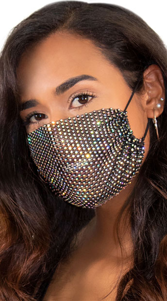 Harlow Mesh Face Mask, Rhinestone Face Covering - Yandy.com