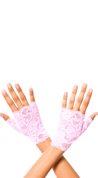 Baby Pink Lace Gloves, Short Lace Gloves, Fingerless Lace Gloves