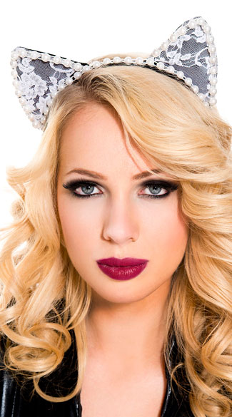 Pearl Cat Ear Headband Sexy Pearl Cat Ear Headband Kitty Ear Headband Sexy Kitty Ear Headband
