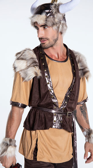 Men's Brave Viking Costume, Men's Faux Fur Viking Warrior Costume ...