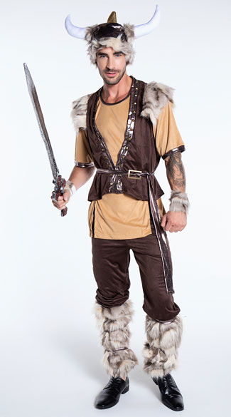 Men's Brave Viking Costume, Men's Faux Fur Viking Warrior Costume ...