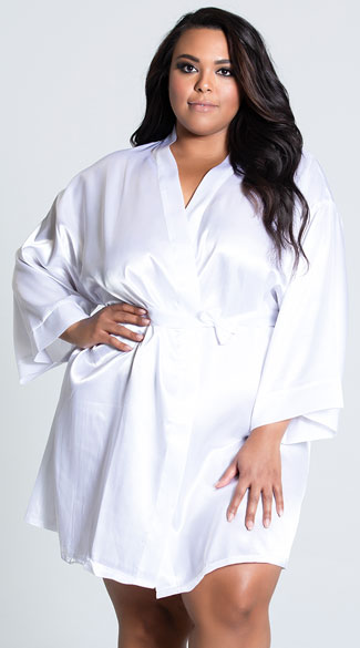 Plus Size Midnight Satin Robe, short satin robe - Yandy.com