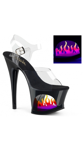 7 Inch On Fire Clear Heel Sandal, Stripper Heel Sandals - Yandy.com