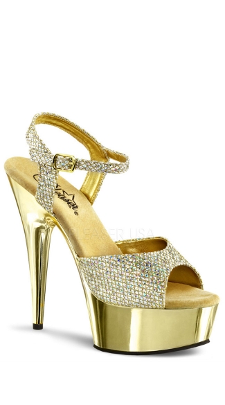 6 Inch Heel Chrome Platform Sandal, 6" Heel, 1 3/4" Gold Chrome ...