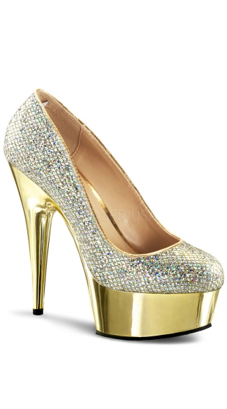 6 Inch Chrome Platform Pump, 6" Heel 1 3/4" Gold Chrome Platform Plain ...