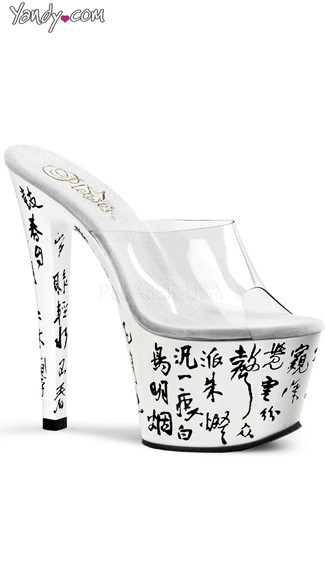 7 Inch Spike Heel Platform Sandal, Clear Slides, Black Slides