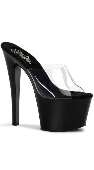 7 Inch Spike Heel Platform Sandal, Clear Slides, Black Slides