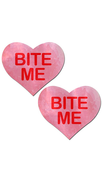 Bite Me Pink Heart Pasties, Pink Heart Pasties - Yandy.com