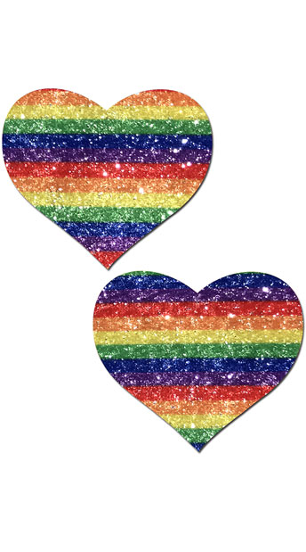 Glittering Double Rainbow Heart Pasties, rainbow pasties - Yandy.com