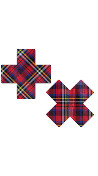 Punk School Girl Cross Pasties, Plaid Cross Pasties - Yandy.com