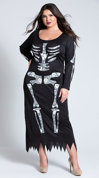 Skeleton Midi Dress Costume, Black Skeleton Dress - Yandy.com