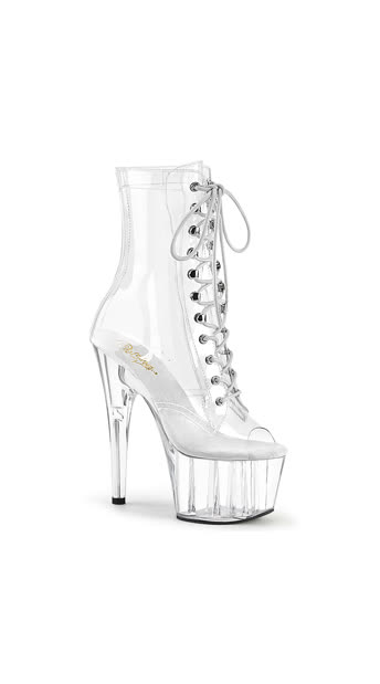 *7" Heel, 2 3/4" PF Peep Toe Lace-Up Front Ankle Boot