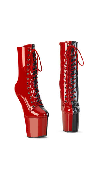 8" Heelless, 3" PF Two Tone Lace-Up Ankle Boot, Side Zip