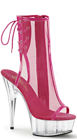 6 Inch Lace Up Mesh Ankle Bootie, Lace Up Booties for Women, Peep Toe ...