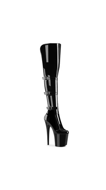 8" Heel, 4" PF Triple Buckle Strap OTK Boot, Side