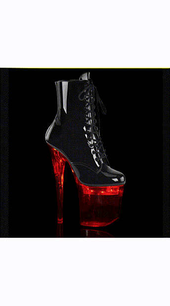 8" Heel, 4" PF LED Illuminated Ankle Boot, Side Zip